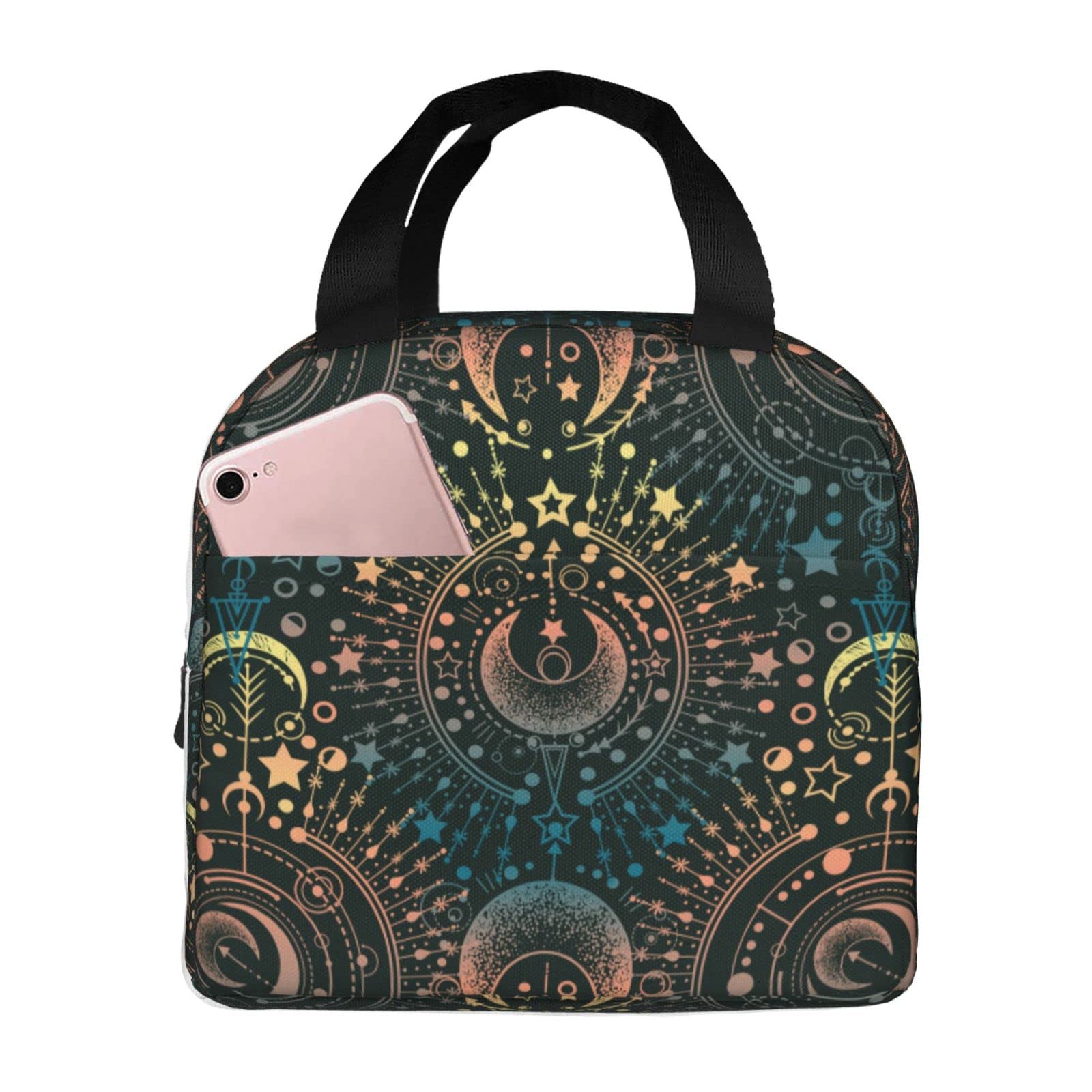 Echoserein Magical Astrology Moon Star Lunch Bag Insulated Lunch Box Reusable Lunchbox Waterproof Portable Lunch Tote For Women Men Girls Boys