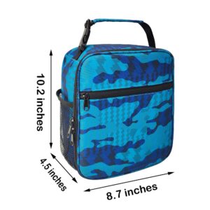 Reusable Insulated Cooler Lunch Bag Leakproof Office Work Picnic Meal Lunch Box with Multi-Pockets for Men Women (Blue Camo, Small)