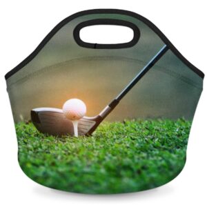 insulated neoprene lunch bag for women men kids golf ball sport grass lunch box reusable small lunch tote bag cooler bag for school work picnic