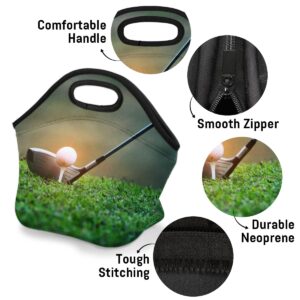 Insulated Neoprene Lunch Bag for Women Men Kids Golf Ball Sport Grass Lunch Box Reusable Small Lunch Tote Bag Cooler Bag for School Work Picnic