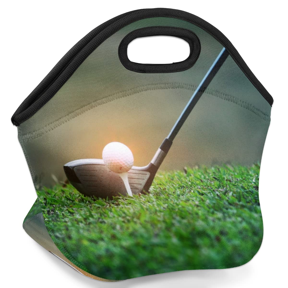 Insulated Neoprene Lunch Bag for Women Men Kids Golf Ball Sport Grass Lunch Box Reusable Small Lunch Tote Bag Cooler Bag for School Work Picnic