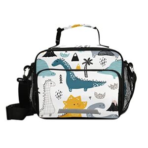 alaza orezi dino lunch box for boys girls,cute dinosaur lunch box bags for kid's (white)