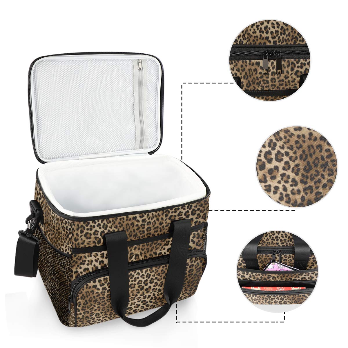 Large Lunch Bag Leopard Animal Skin Print Lunchbox Insulated Cooler Reusable Travel Picnic Tote Bag Ice Pack for Women Men (15L)