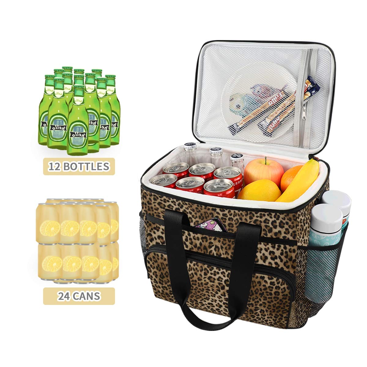 Large Lunch Bag Leopard Animal Skin Print Lunchbox Insulated Cooler Reusable Travel Picnic Tote Bag Ice Pack for Women Men (15L)