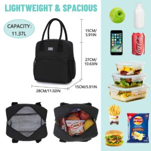 Kasqo Lunch Box Bag for Men Women, Insulated Thermal Reusable Lunch Cooler Tote Lunch Tote with Front Pocket Office Work Travelling in Black