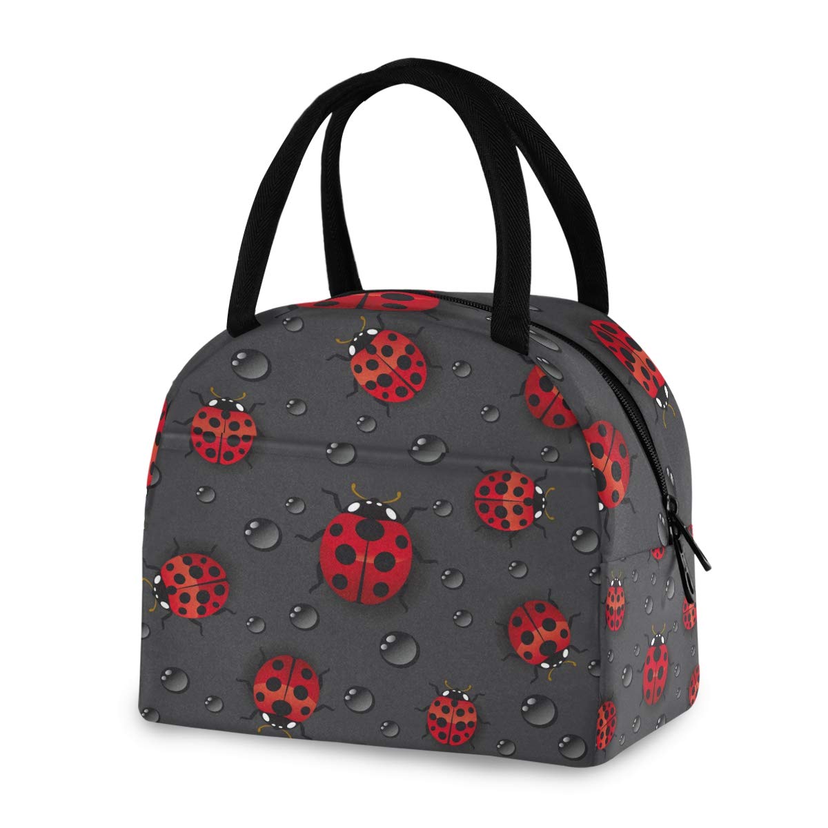 Blueangle Red Ladybugs Insulated Lunch Bag for Women,Lunch Holder Insulated Lunch Tote Bag,Student Thermal Bag and Lunch Cooler Box