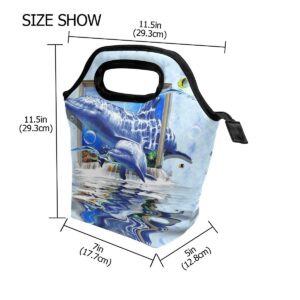 Eyanle Dolphin Cute Lunch box Insulated Lunch Bag Lunch Container Handbag for Women Men Girls Boys Kids Work Office School