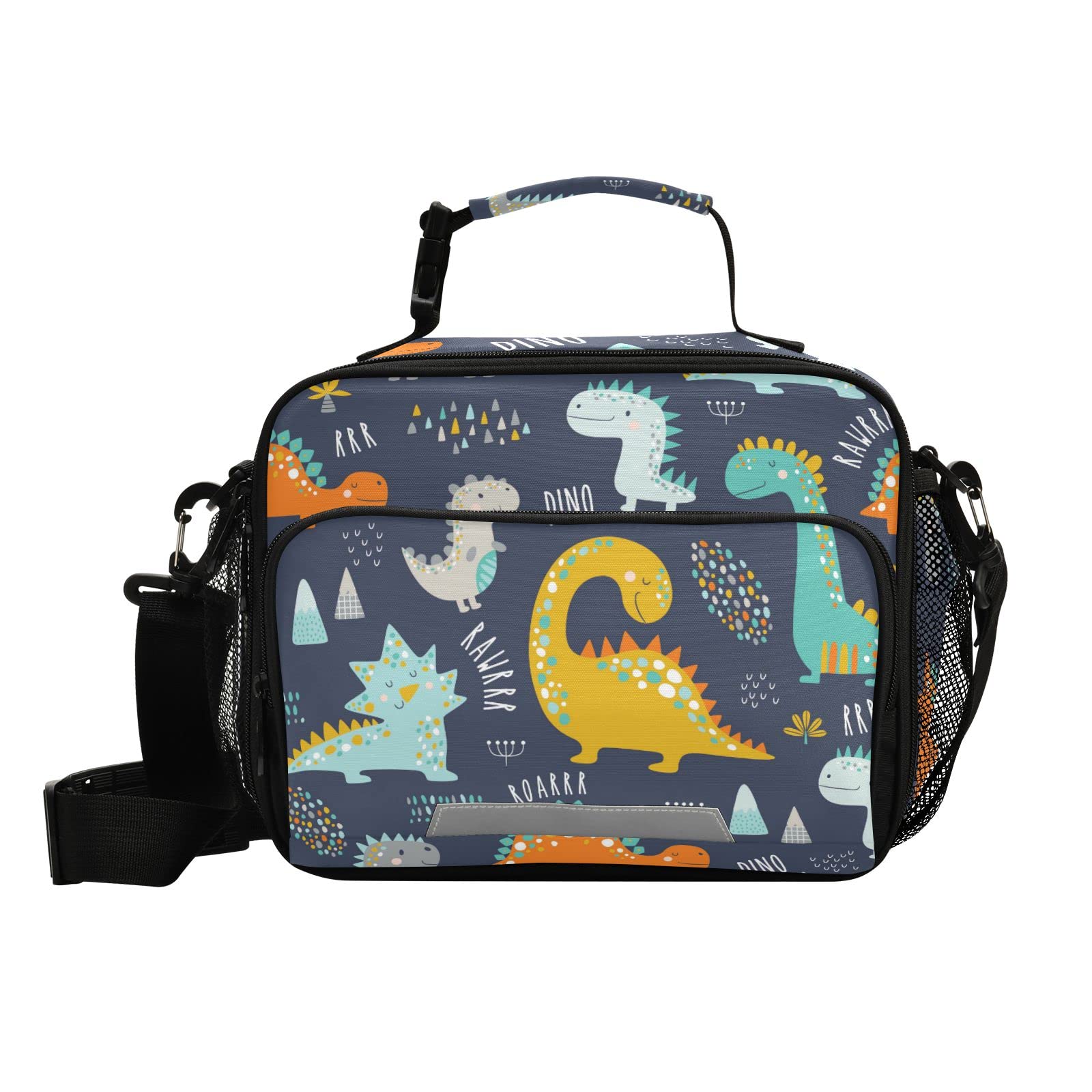 Naanle Cute Funny Dinosaur Lunch Bag with Adjustable Shoulder Strap Insulated Leakproof Tote Bag Picnic Box Double Zippers Wide Open Lunch Container Bag for Office Work School Home