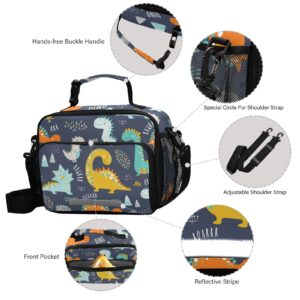 Naanle Cute Funny Dinosaur Lunch Bag with Adjustable Shoulder Strap Insulated Leakproof Tote Bag Picnic Box Double Zippers Wide Open Lunch Container Bag for Office Work School Home