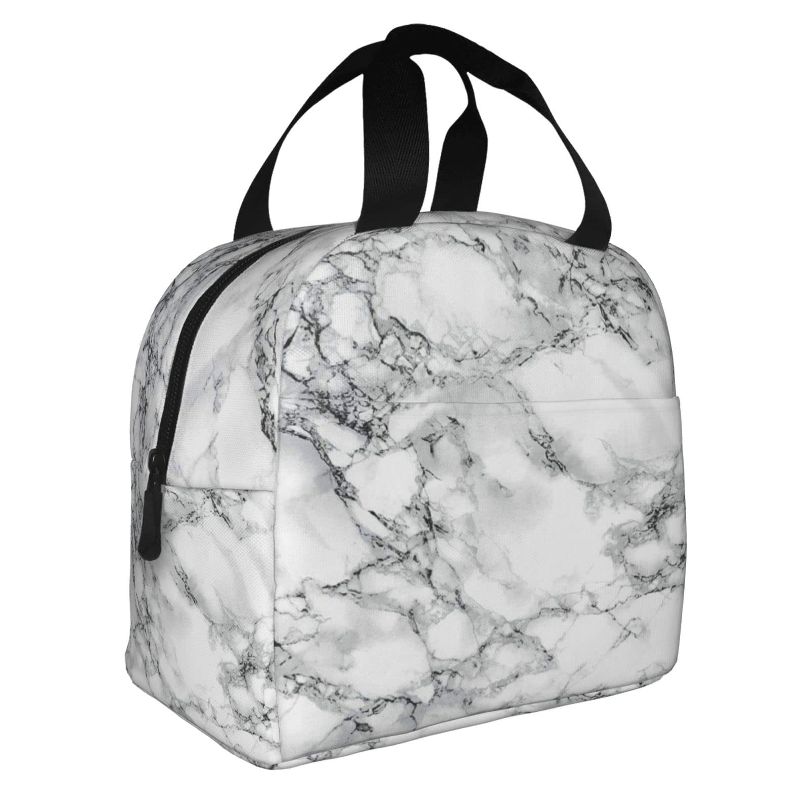 Fiokroo Lunch Bag Insulated Marble Texture Black And White Lunch Box Reusable Lunch Tote Bag For School Work College Outdoor Travel Picnic, 6l