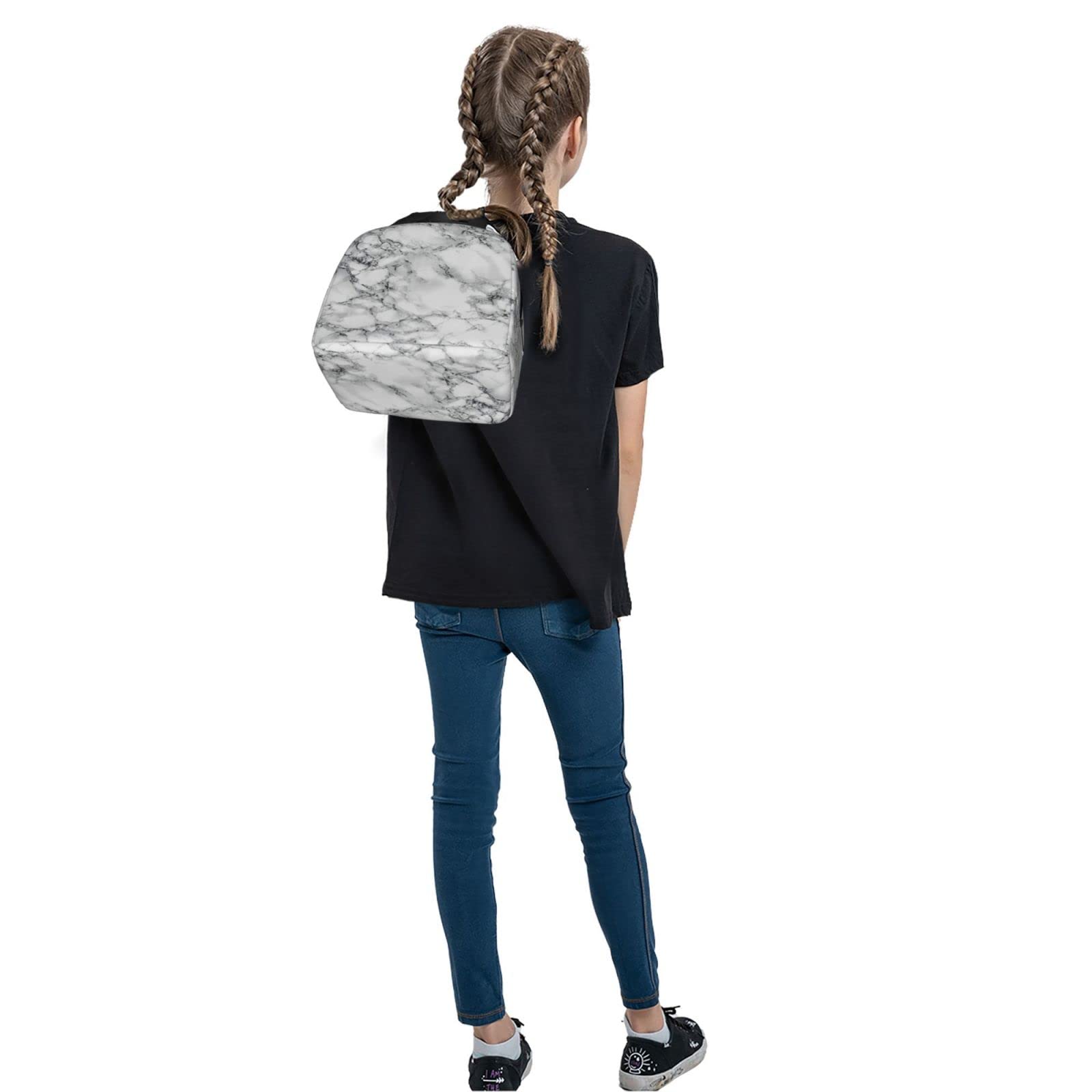 Fiokroo Lunch Bag Insulated Marble Texture Black And White Lunch Box Reusable Lunch Tote Bag For School Work College Outdoor Travel Picnic, 6l