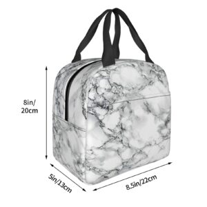 Fiokroo Lunch Bag Insulated Marble Texture Black And White Lunch Box Reusable Lunch Tote Bag For School Work College Outdoor Travel Picnic, 6l