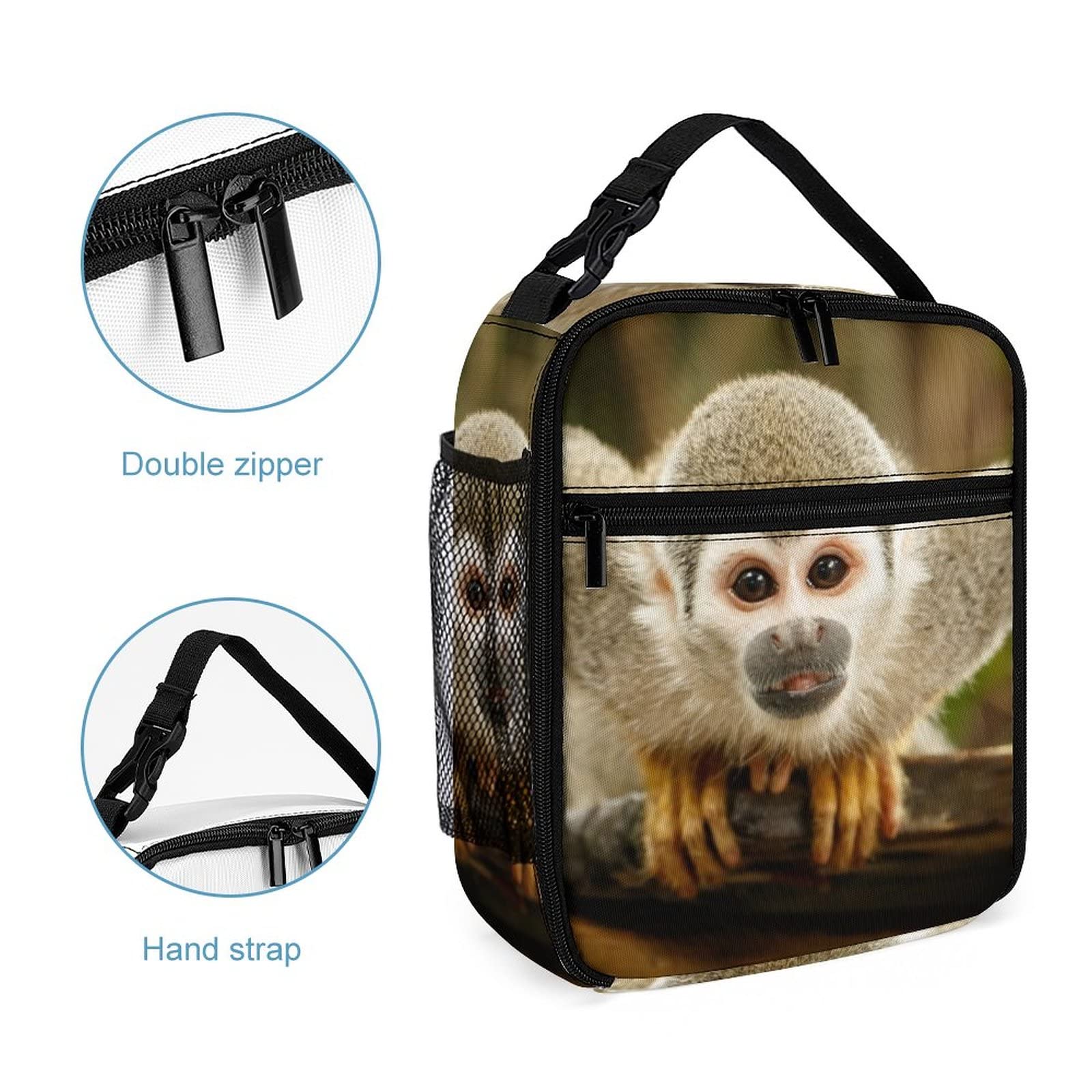 MINBHEBYUD Squirrel Monkey Jungle Lunch Bag for Men Women, Insulated Lunch Bags for Office Work, Reusable Portable Lunch Box