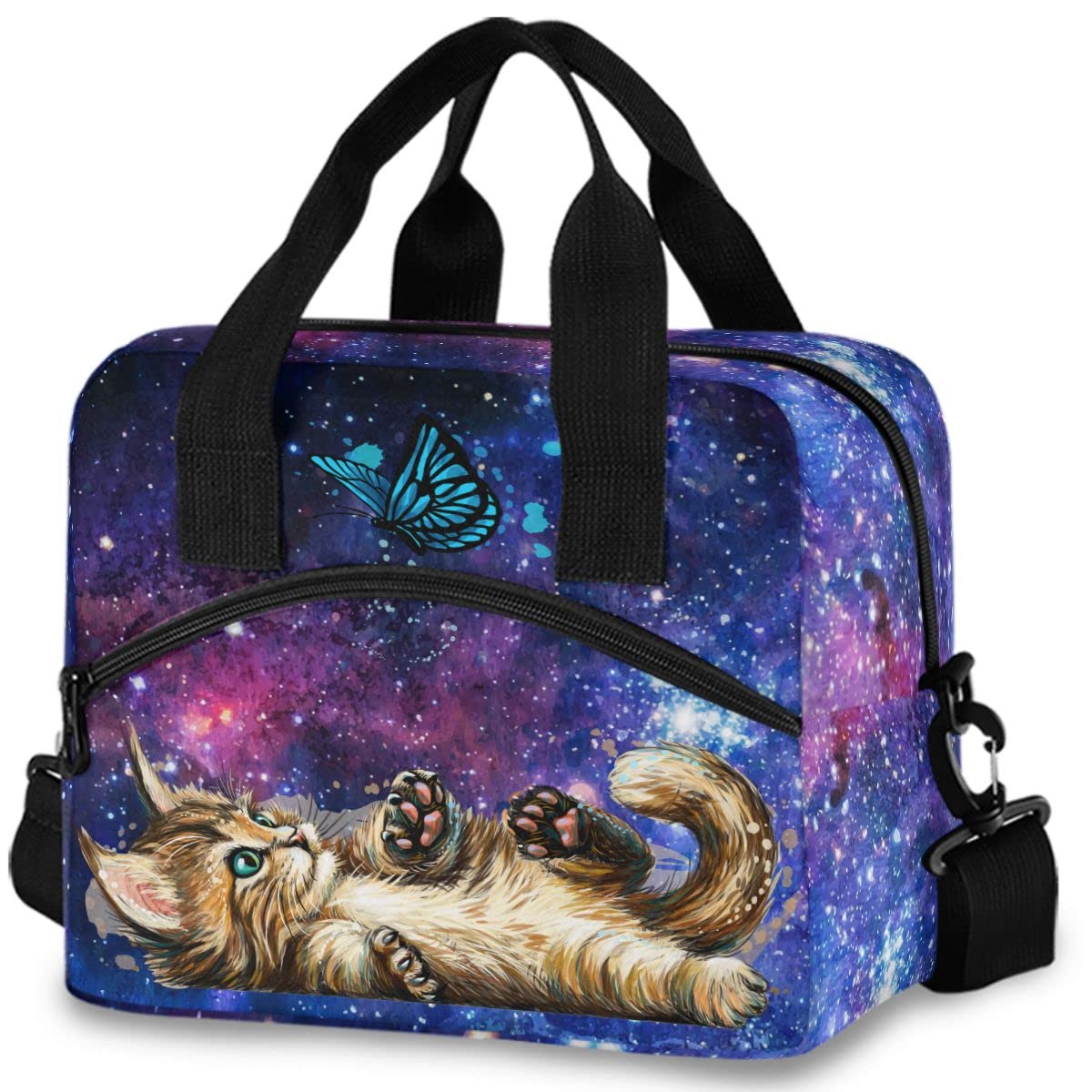 Emelivor Travel Insulated Lunch Bag Adult - Galaxy Cat Butterfly Lunch Bags for Women Men Lunch Tote Reusable Meal Prep Lunch Box Cooler Bag