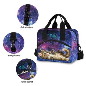 Emelivor Travel Insulated Lunch Bag Adult - Galaxy Cat Butterfly Lunch Bags for Women Men Lunch Tote Reusable Meal Prep Lunch Box Cooler Bag