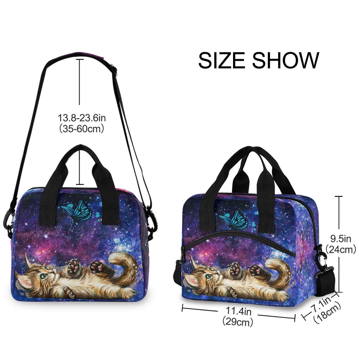 Emelivor Travel Insulated Lunch Bag Adult - Galaxy Cat Butterfly Lunch Bags for Women Men Lunch Tote Reusable Meal Prep Lunch Box Cooler Bag