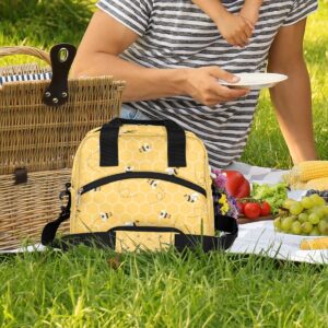 Insulated Lunch Bag for Women Men Honeycomb Cute Yellow Bee Lunch Box Reusable Lunch Cooler Bag Large Lunch Tote Bag for Work Picnic Travel School