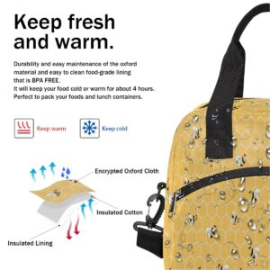 Insulated Lunch Bag for Women Men Honeycomb Cute Yellow Bee Lunch Box Reusable Lunch Cooler Bag Large Lunch Tote Bag for Work Picnic Travel School