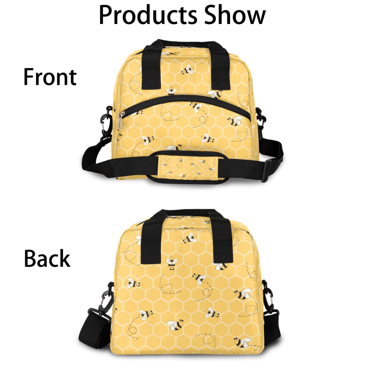 Insulated Lunch Bag for Women Men Honeycomb Cute Yellow Bee Lunch Box Reusable Lunch Cooler Bag Large Lunch Tote Bag for Work Picnic Travel School