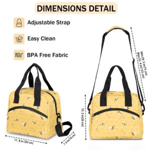 Insulated Lunch Bag for Women Men Honeycomb Cute Yellow Bee Lunch Box Reusable Lunch Cooler Bag Large Lunch Tote Bag for Work Picnic Travel School