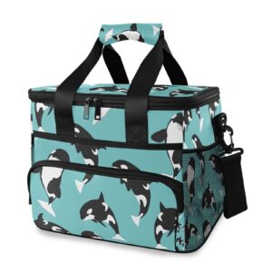 wellday lunch bag killer whale pattern insulated cooler reusable lunch box with shoulder strap for picnic hiking