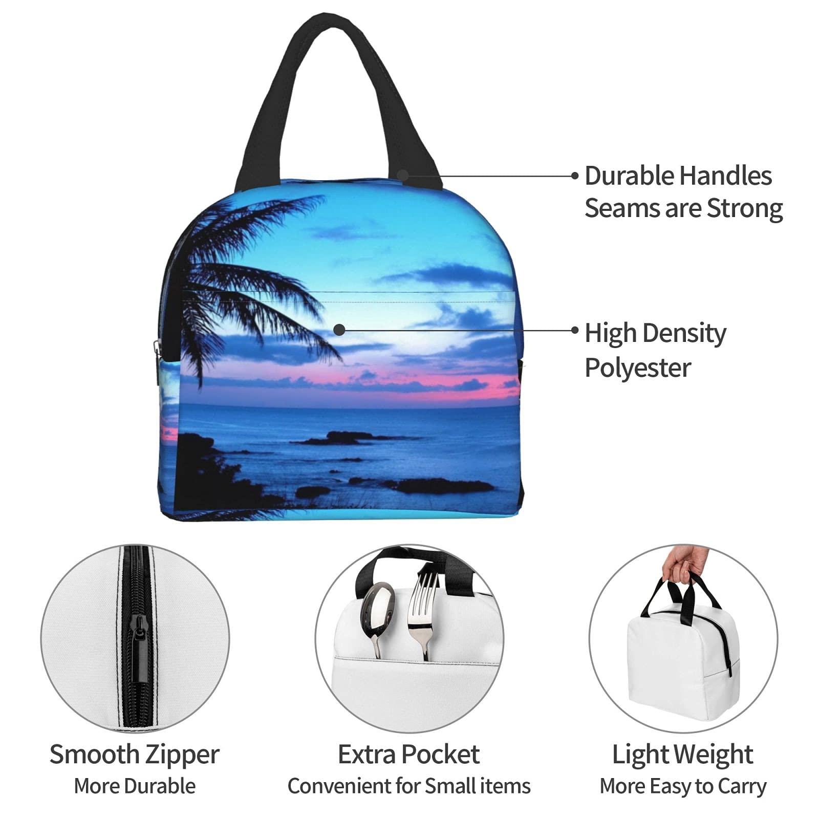 TTLIVEVIP Funny Palm Trees Insulated Lunch Bag for Women Cooler Tote Box Leakproof Reusable Girls Lunchbag Office Work School Picnic Portable Blue Ocean