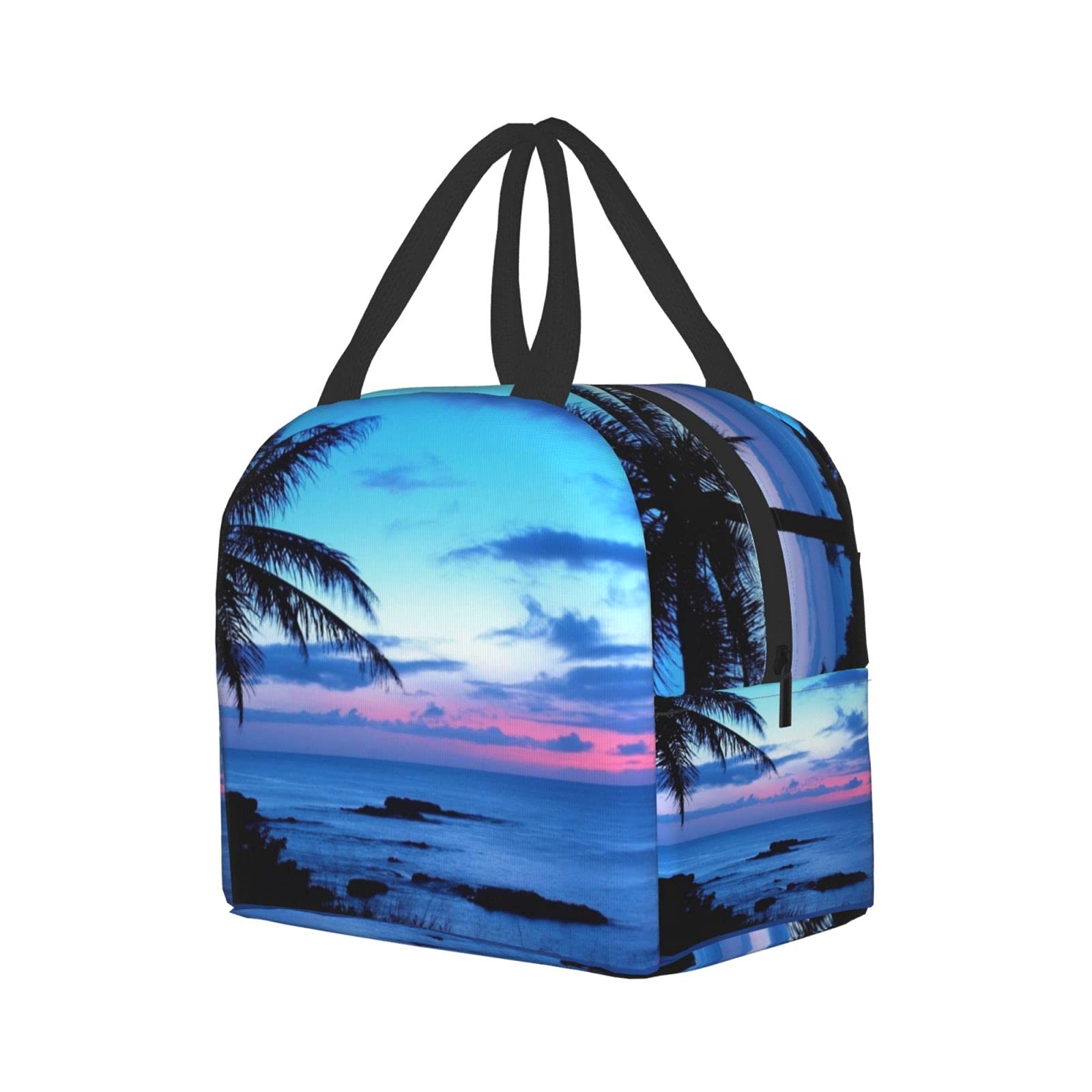 TTLIVEVIP Funny Palm Trees Insulated Lunch Bag for Women Cooler Tote Box Leakproof Reusable Girls Lunchbag Office Work School Picnic Portable Blue Ocean