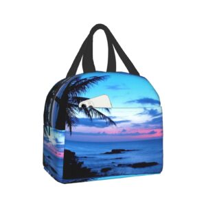 TTLIVEVIP Funny Palm Trees Insulated Lunch Bag for Women Cooler Tote Box Leakproof Reusable Girls Lunchbag Office Work School Picnic Portable Blue Ocean