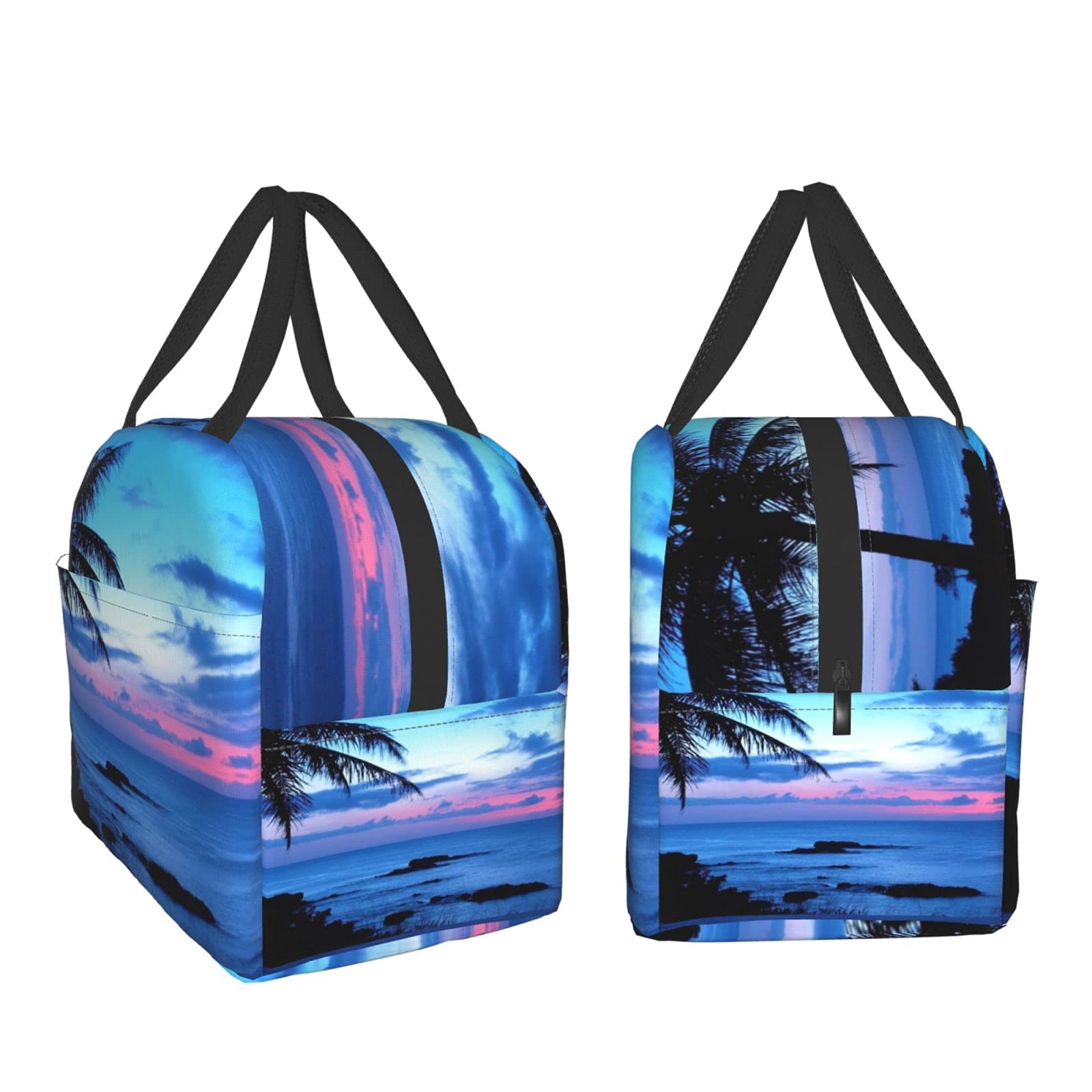 TTLIVEVIP Funny Palm Trees Insulated Lunch Bag for Women Cooler Tote Box Leakproof Reusable Girls Lunchbag Office Work School Picnic Portable Blue Ocean