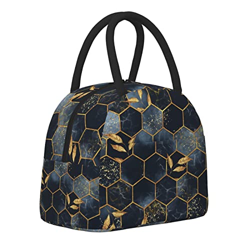 Koiidisa Insulated Lunch Bag for Women Men Reusable Lunch Box for Office Work Picnic Leakproof Freezable Cooler Bag for Adult lunchbox, Black And Blue Honeycomb Marble