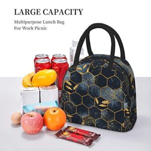 Koiidisa Insulated Lunch Bag for Women Men Reusable Lunch Box for Office Work Picnic Leakproof Freezable Cooler Bag for Adult lunchbox, Black And Blue Honeycomb Marble