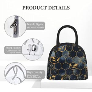 Koiidisa Insulated Lunch Bag for Women Men Reusable Lunch Box for Office Work Picnic Leakproof Freezable Cooler Bag for Adult lunchbox, Black And Blue Honeycomb Marble