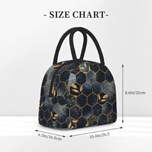 Koiidisa Insulated Lunch Bag for Women Men Reusable Lunch Box for Office Work Picnic Leakproof Freezable Cooler Bag for Adult lunchbox, Black And Blue Honeycomb Marble