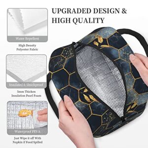 Koiidisa Insulated Lunch Bag for Women Men Reusable Lunch Box for Office Work Picnic Leakproof Freezable Cooler Bag for Adult lunchbox, Black And Blue Honeycomb Marble