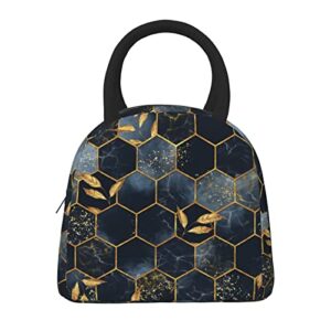 Koiidisa Insulated Lunch Bag for Women Men Reusable Lunch Box for Office Work Picnic Leakproof Freezable Cooler Bag for Adult lunchbox, Black And Blue Honeycomb Marble