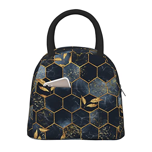 Koiidisa Insulated Lunch Bag for Women Men Reusable Lunch Box for Office Work Picnic Leakproof Freezable Cooler Bag for Adult lunchbox, Black And Blue Honeycomb Marble