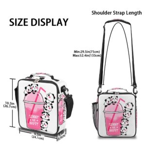 Panda Insulated Lunch Bag, Animal Cocktail Lunch Box for Kids Reusable Container Organizer Tote Bag Cooler Thermal Handbag with Adjustable Shoulder Strap for Boys Girls School Daycare Picnic Beach