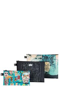 loqi museum zip pockets, (set of 3), jean michel basquiat