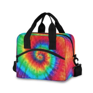 rainbow spiral tie dye lunch bags box colored watercolor insulated lunchbox cooler bag reusable tote shoulder bag lunch box container organizer for women men adults work picnic hiking beach