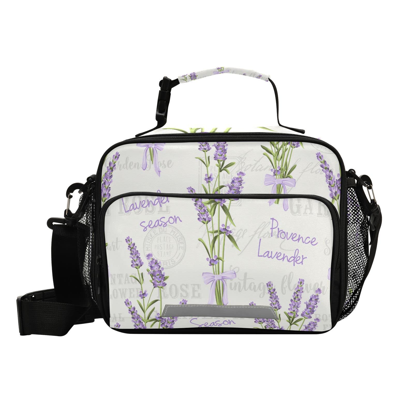 Lavender Flowers Lunch Bag for Kids Insulated Lunch Box for School Picnic Hiking Lightweright Reusable Lunch Tote Bag with Adjustable Shoulder Strap for Boys Girls