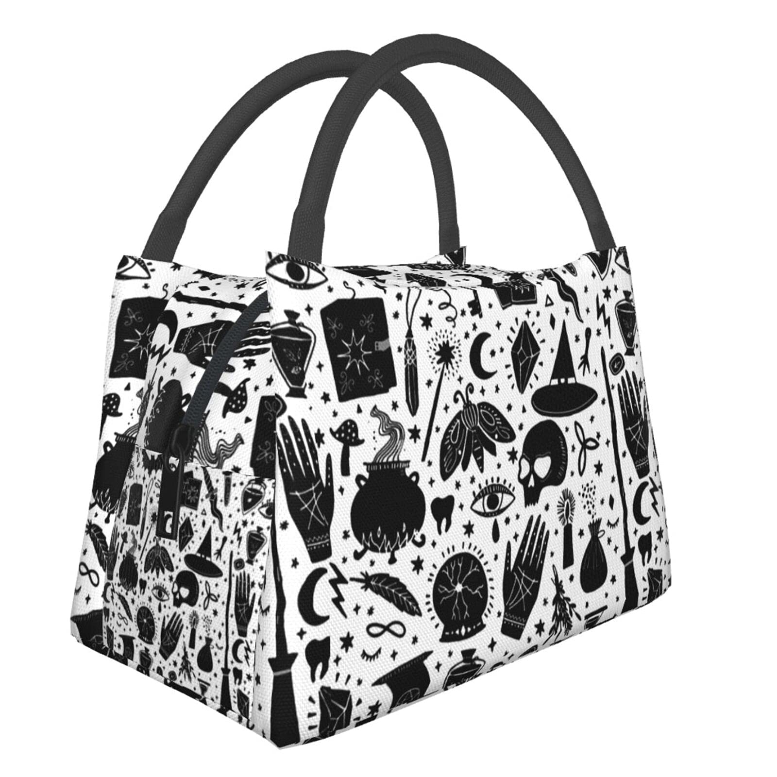 ASYG Gothic Occult Lunch Bag, Bat Print Tote Meal Bag Lunch Holder for Work Outdoor Picnic