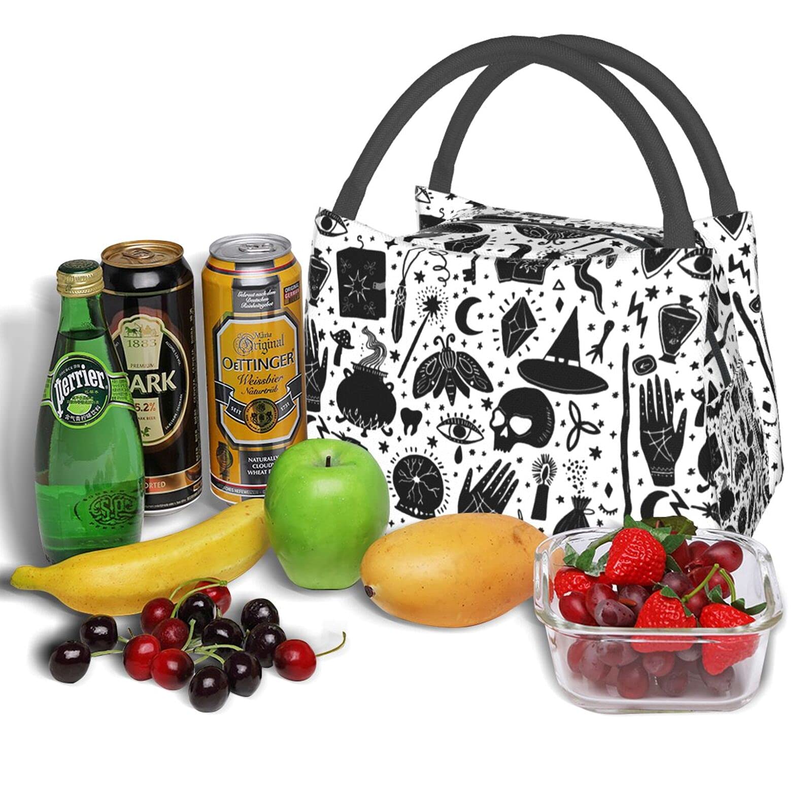 ASYG Gothic Occult Lunch Bag, Bat Print Tote Meal Bag Lunch Holder for Work Outdoor Picnic