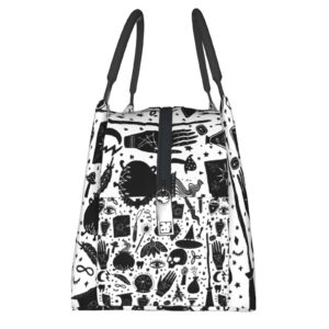 ASYG Gothic Occult Lunch Bag, Bat Print Tote Meal Bag Lunch Holder for Work Outdoor Picnic