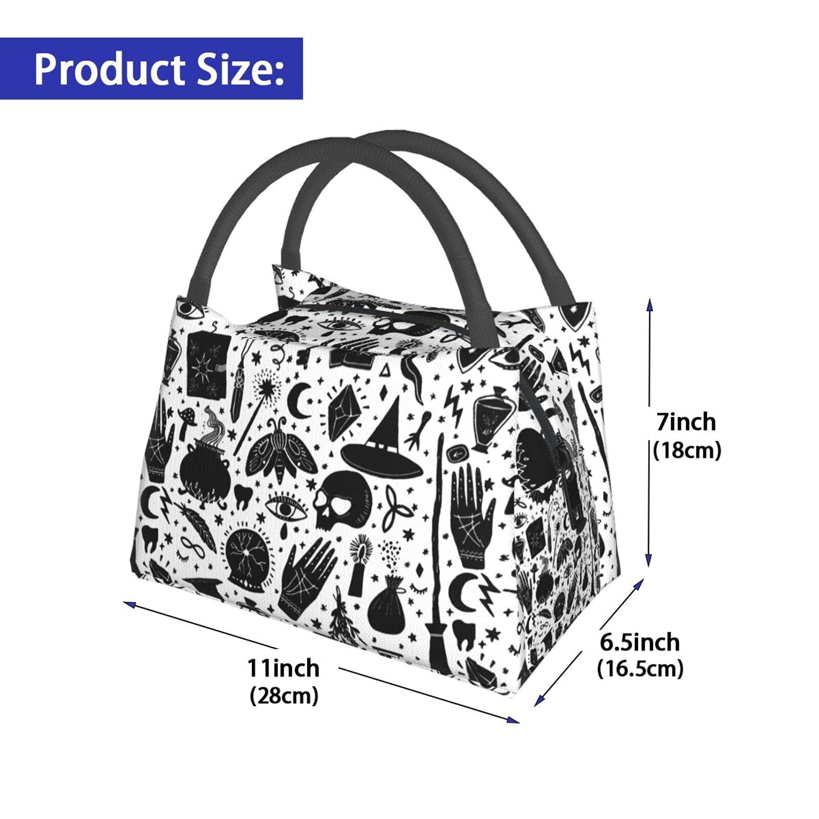 ASYG Gothic Occult Lunch Bag, Bat Print Tote Meal Bag Lunch Holder for Work Outdoor Picnic