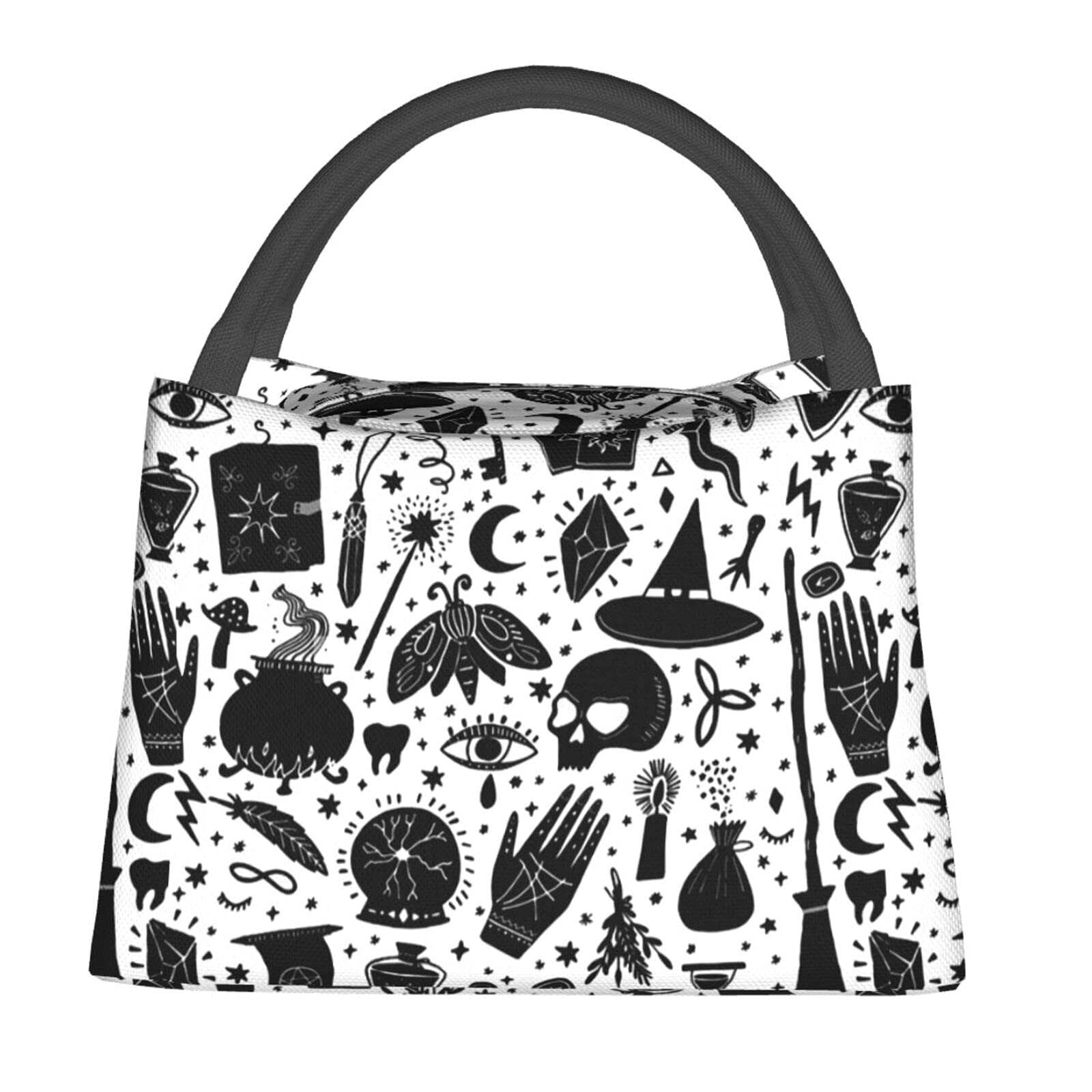 ASYG Gothic Occult Lunch Bag, Bat Print Tote Meal Bag Lunch Holder for Work Outdoor Picnic