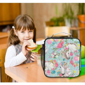 Lunch Box for Girls Horse And Flower Lunch Bag Insulated Lunch Boxes Cooler Lunch Tote with Shoulder Strap for School Picnic