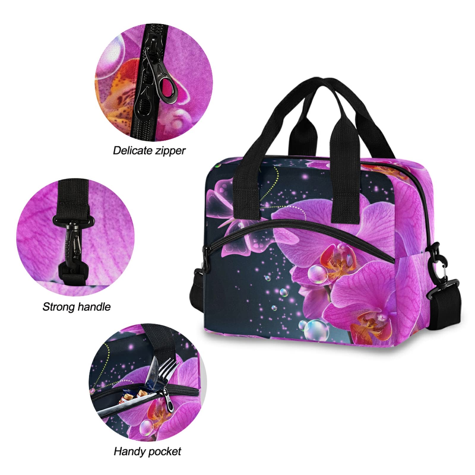 ALAZA Orchid Butterfly Lunch Tote Bags for Women Leakproof Lunch Bag lunch Box Lunch Cooler Bag(228ri1b)