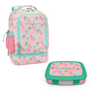 bentgo 2-in-1 backpack & insulated lunch bag set with kids prints lunch box (tropical)