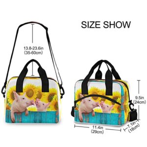 Funny Pig Sunflower Lunch Bag Reusable Lunch Tote Bag Thermal Cooler Bag Insulated Lunch Box with Adjustable Shoulder Strap for Office School Outdoor Picnic