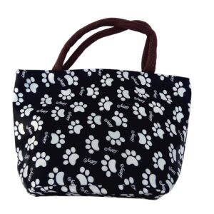 Chezi Women's Waterproof Polyester Dog Footprint Mini Tote Lunch Bag Black